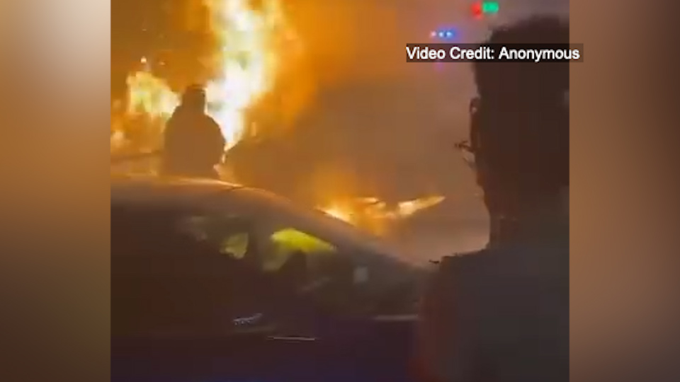 Video shows vehicle fully engulfed in flames following fatal crash on ...