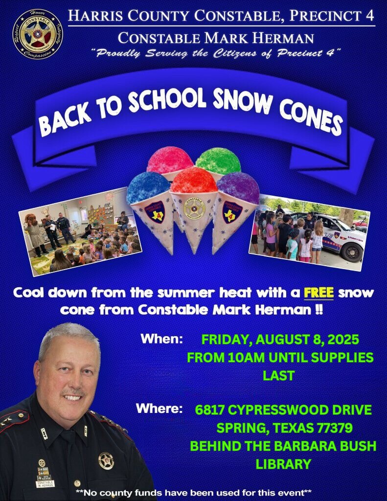 Free snow cones for kids at Precinct 4 Back to School event on August 8 ...